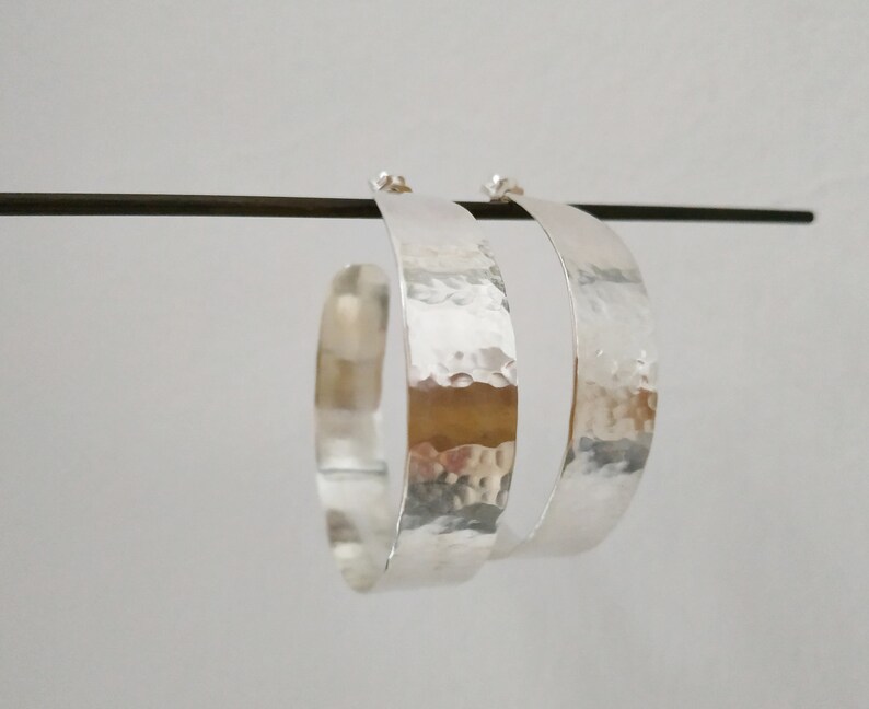 Silver Bold Creole Hoop Earrings Large Flat Fat Hoops 2 - Etsy