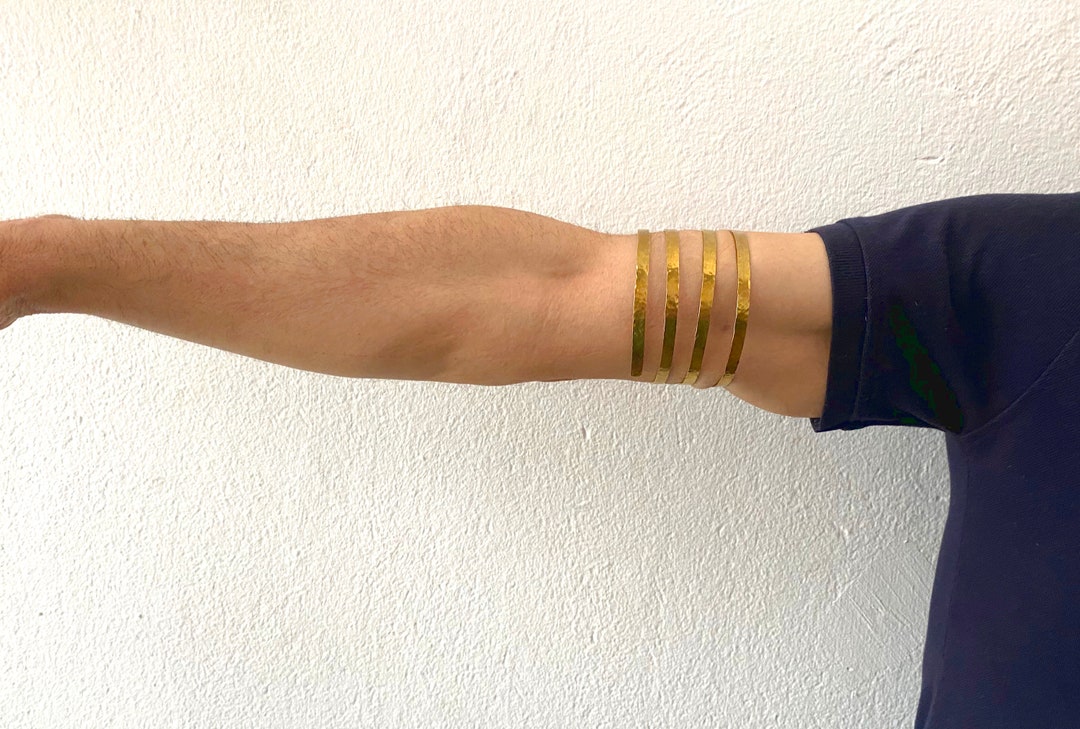 Men's Gold Brass Upper Arm Cuff: Wide Spiral Bicep Bracelet - Etsy