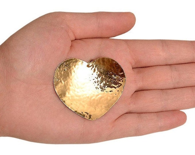 Gold Large Heart Pendant , Hammered Chunky Love Pendant , Handmade Big ...