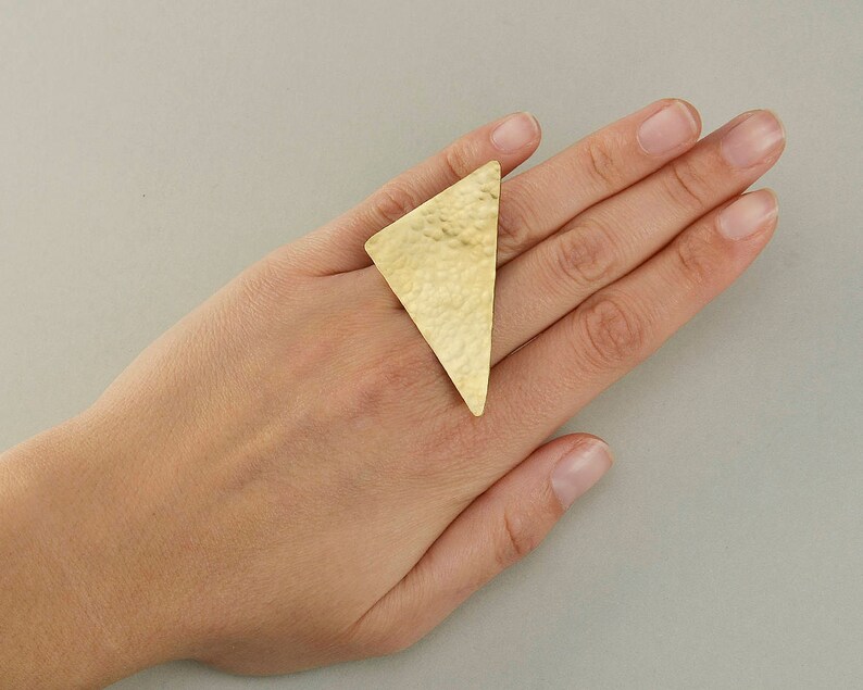Gold or Sterling Silver Large Triangle Ring Hammered Brass - Etsy