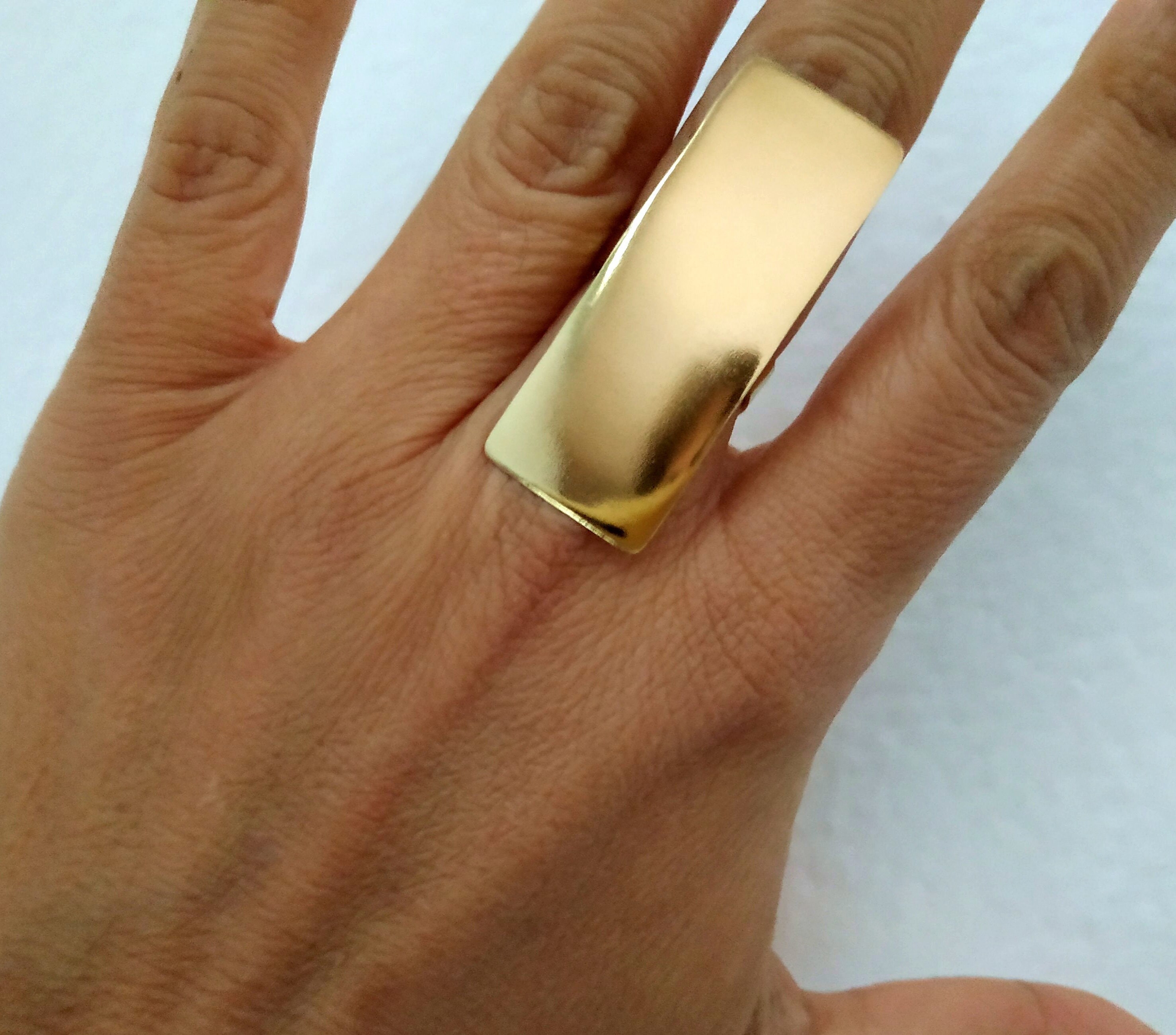 Gold or Silver Large Rectangle Ring Full Finger Big Square | Etsy