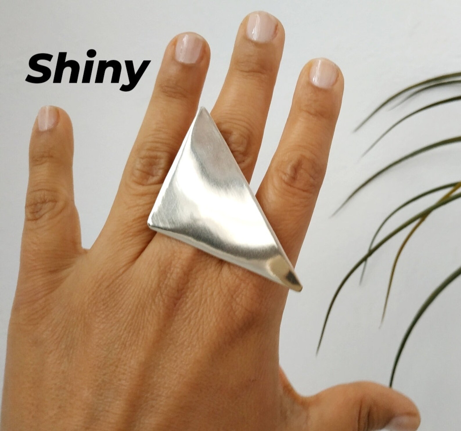 Gold or Sterling Silver Large Triangle Ring Hammered Brass - Etsy