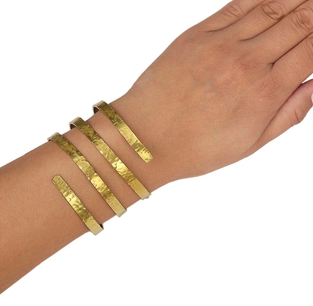 Gold Spiral Forearm Cuff: Hammered Brass Arm Band - Etsy