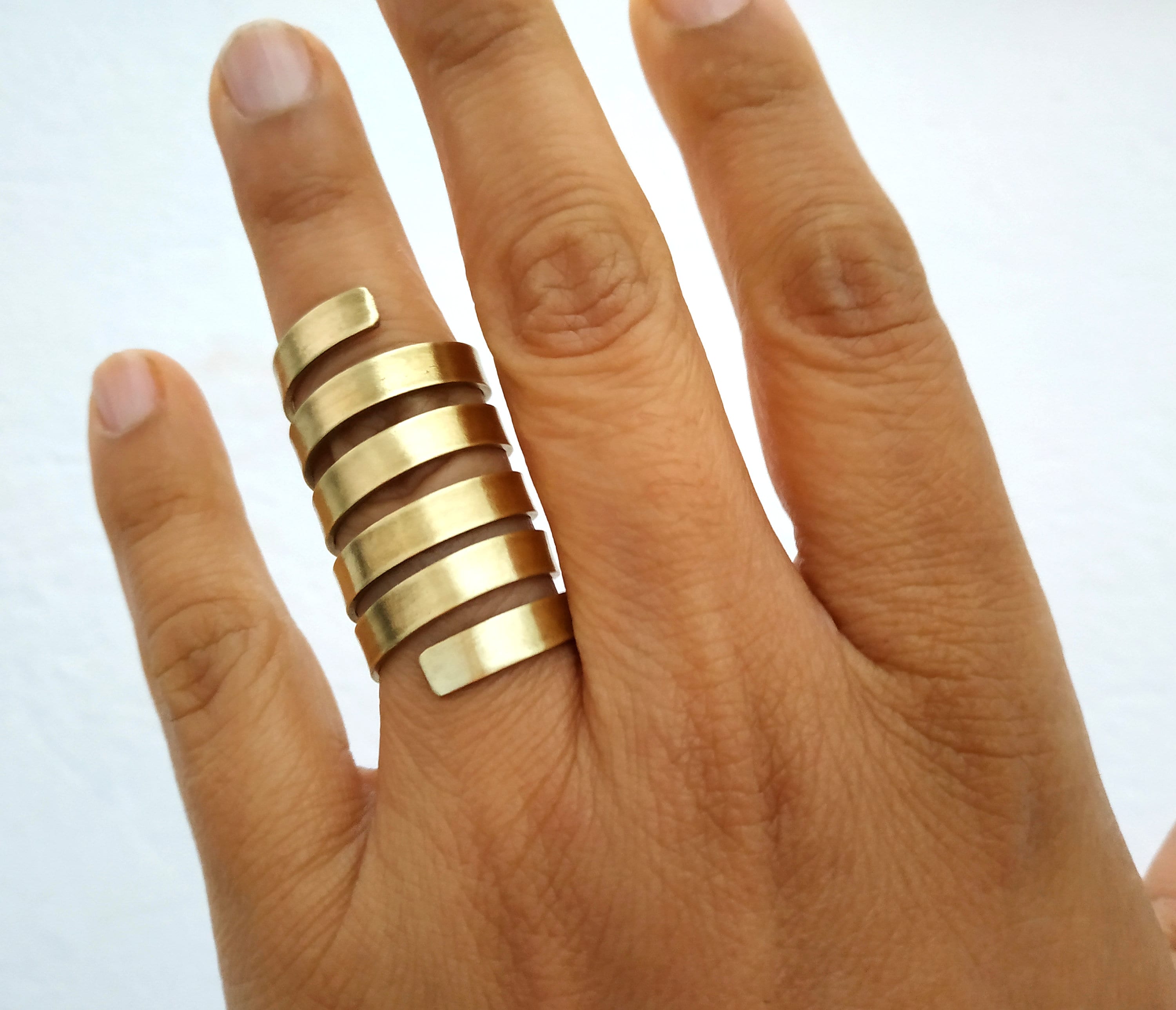 Gold Spiral Full Finger Ring Extra Long Middle Finger Ring - Etsy