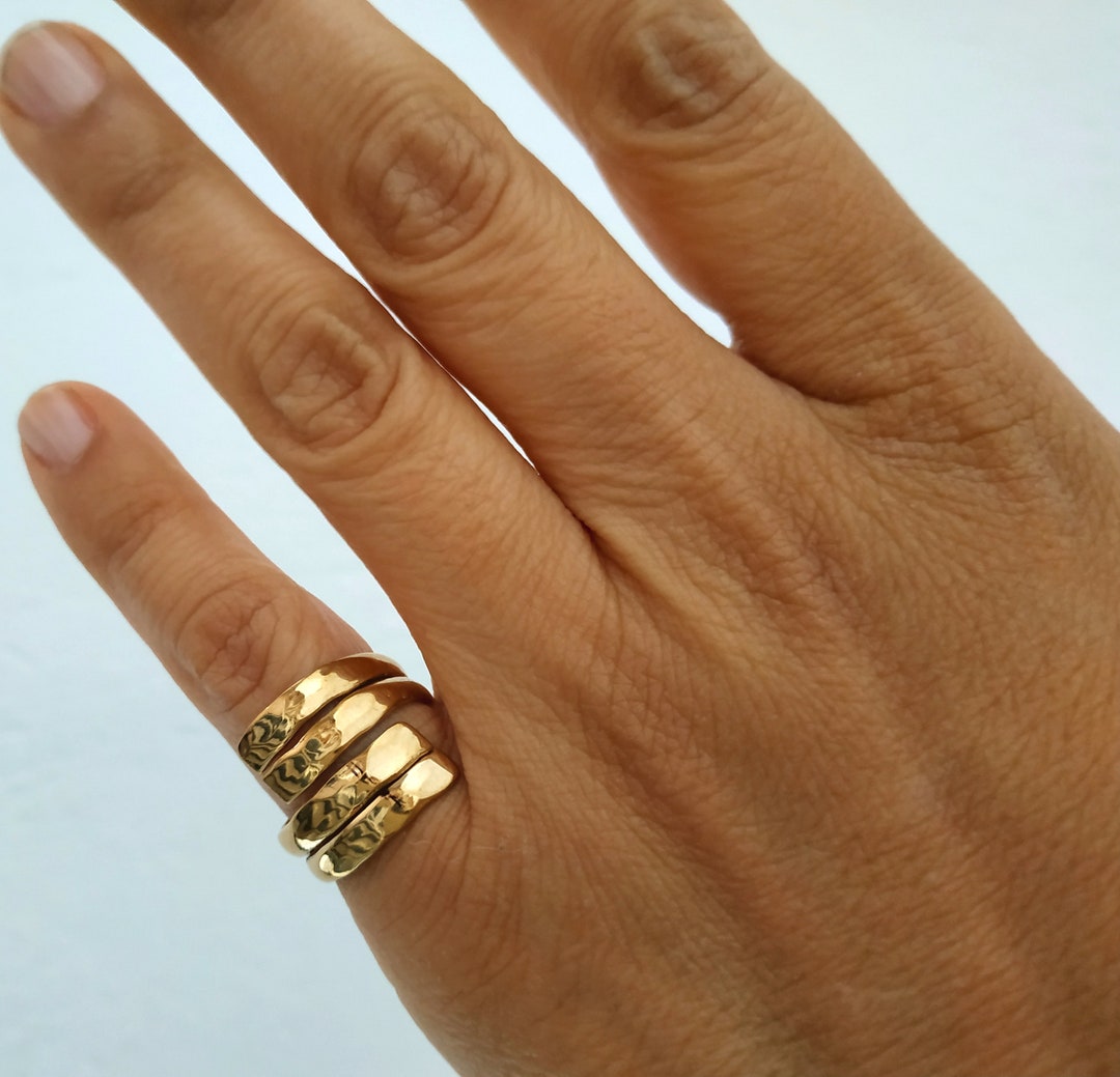 Gold Wrapped Around Ring, Double Hammered Pinky Ring, Stacking Wide ...