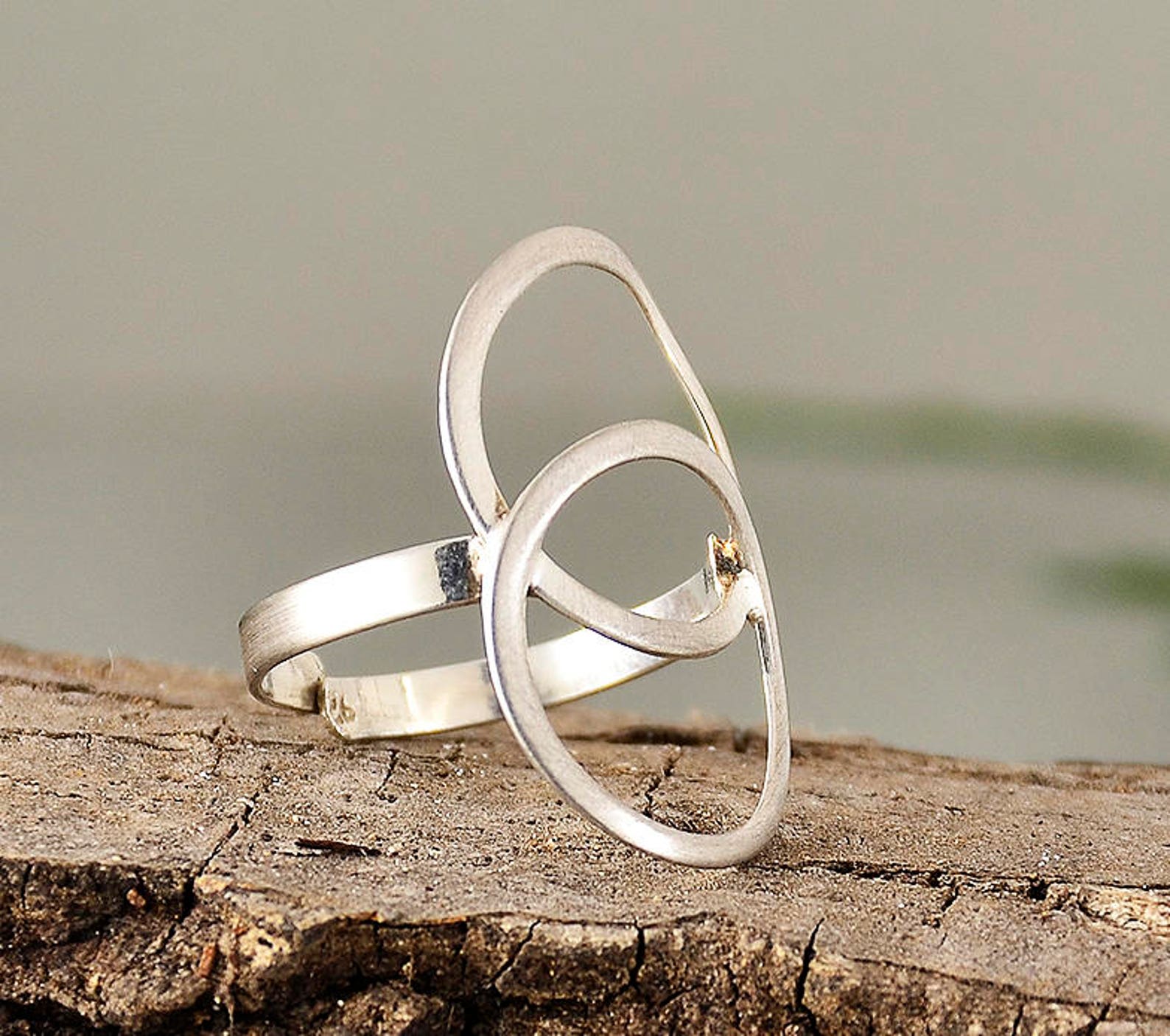 Sterling silver open circle ring two interlinked circles | Etsy