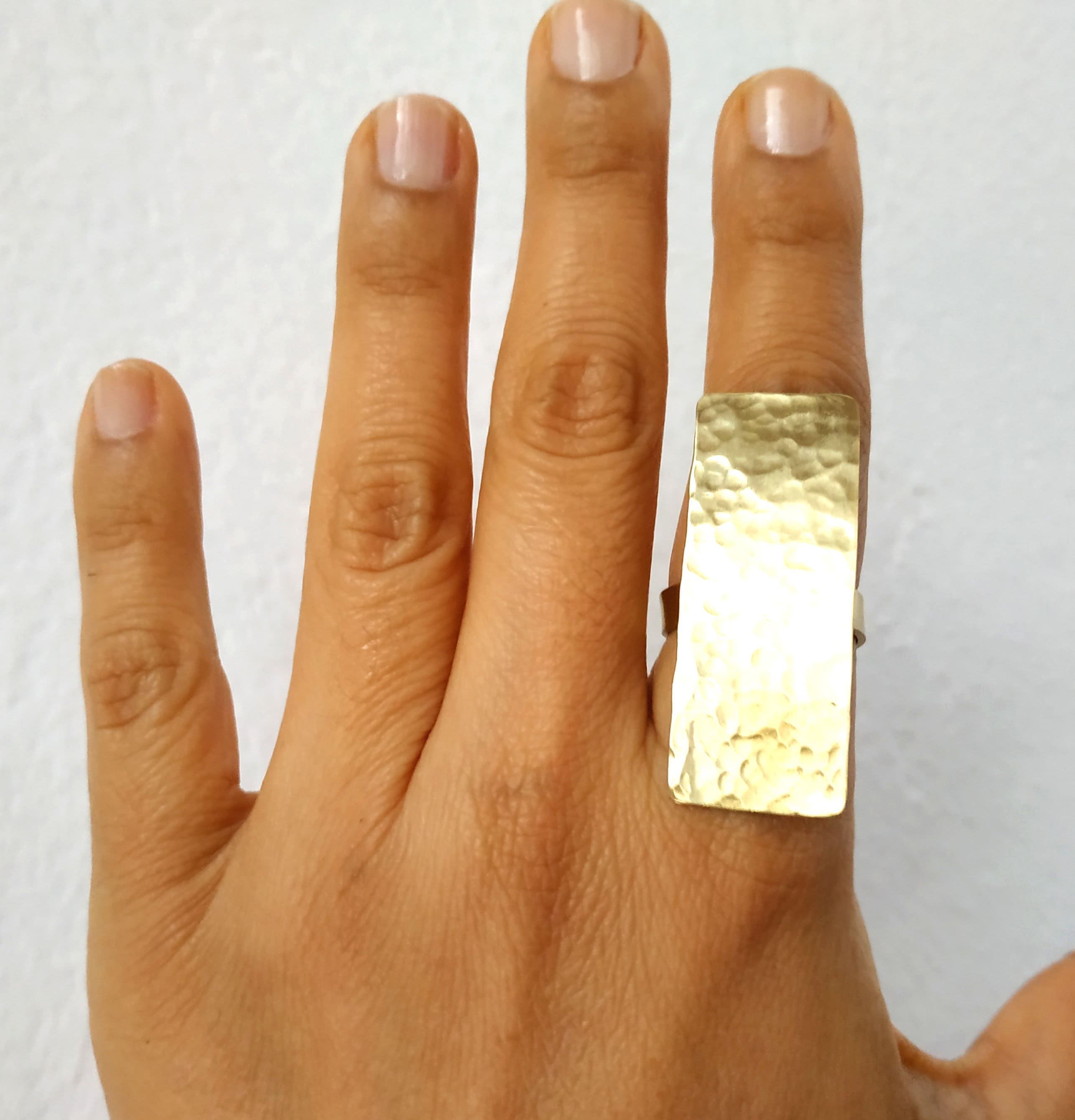Gold or Silver Large Rectangle Ring Full Finger Big Square | Etsy
