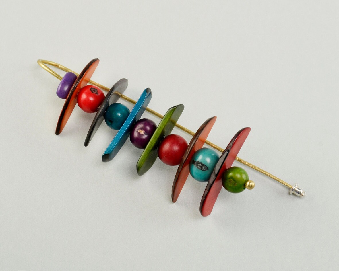 Extra Large Tagua Nut Brooch Chunky Colorful Pin Brooch | Etsy