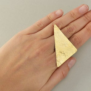Gold or Sterling Silver Large Triangle Ring Hammered Brass - Etsy