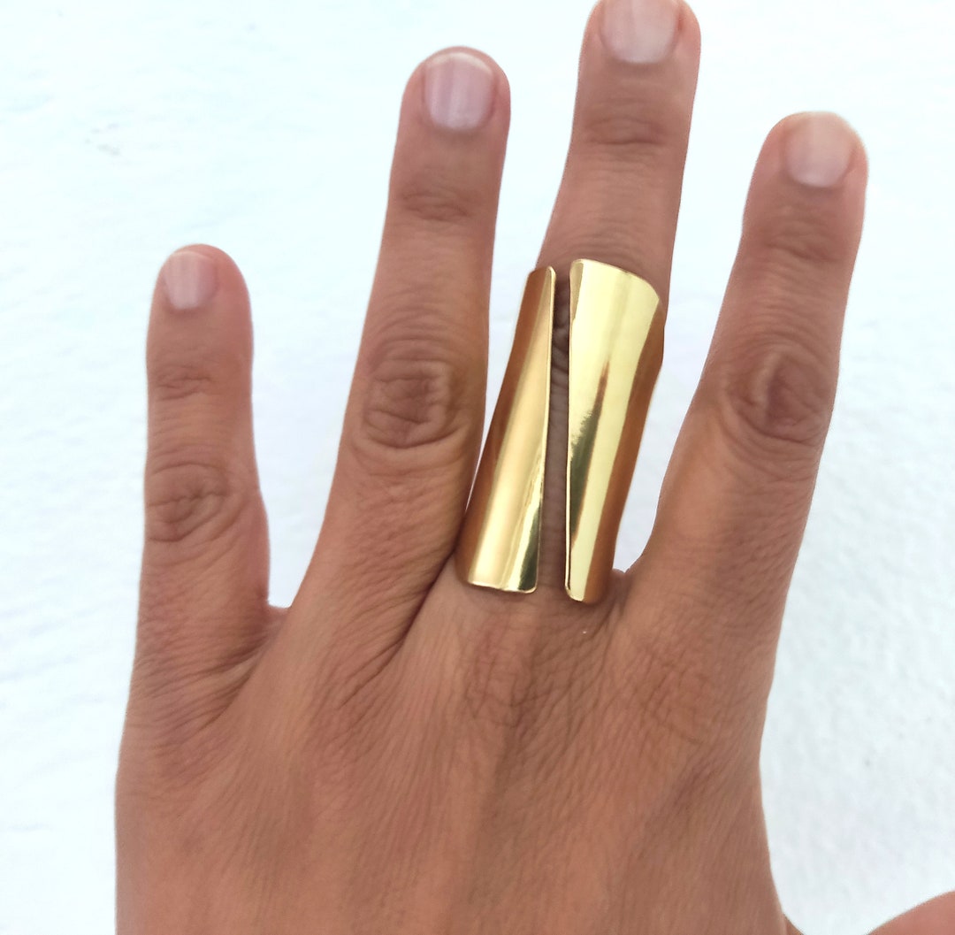 Brass Tall Ring, Extra Long Gold Armor Ring , Tube Gold Full Finger ...