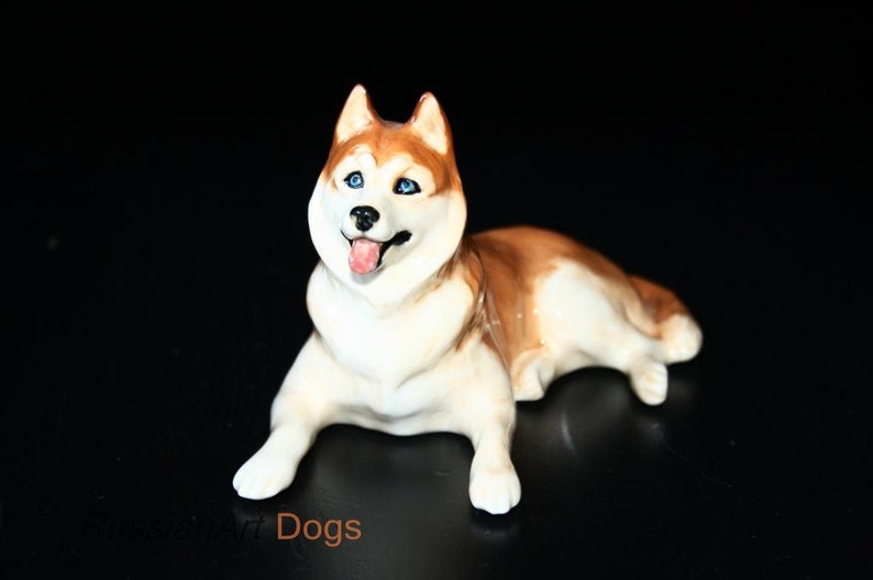 Siberian husky dog porcelain figurine handmade statuette | Etsy