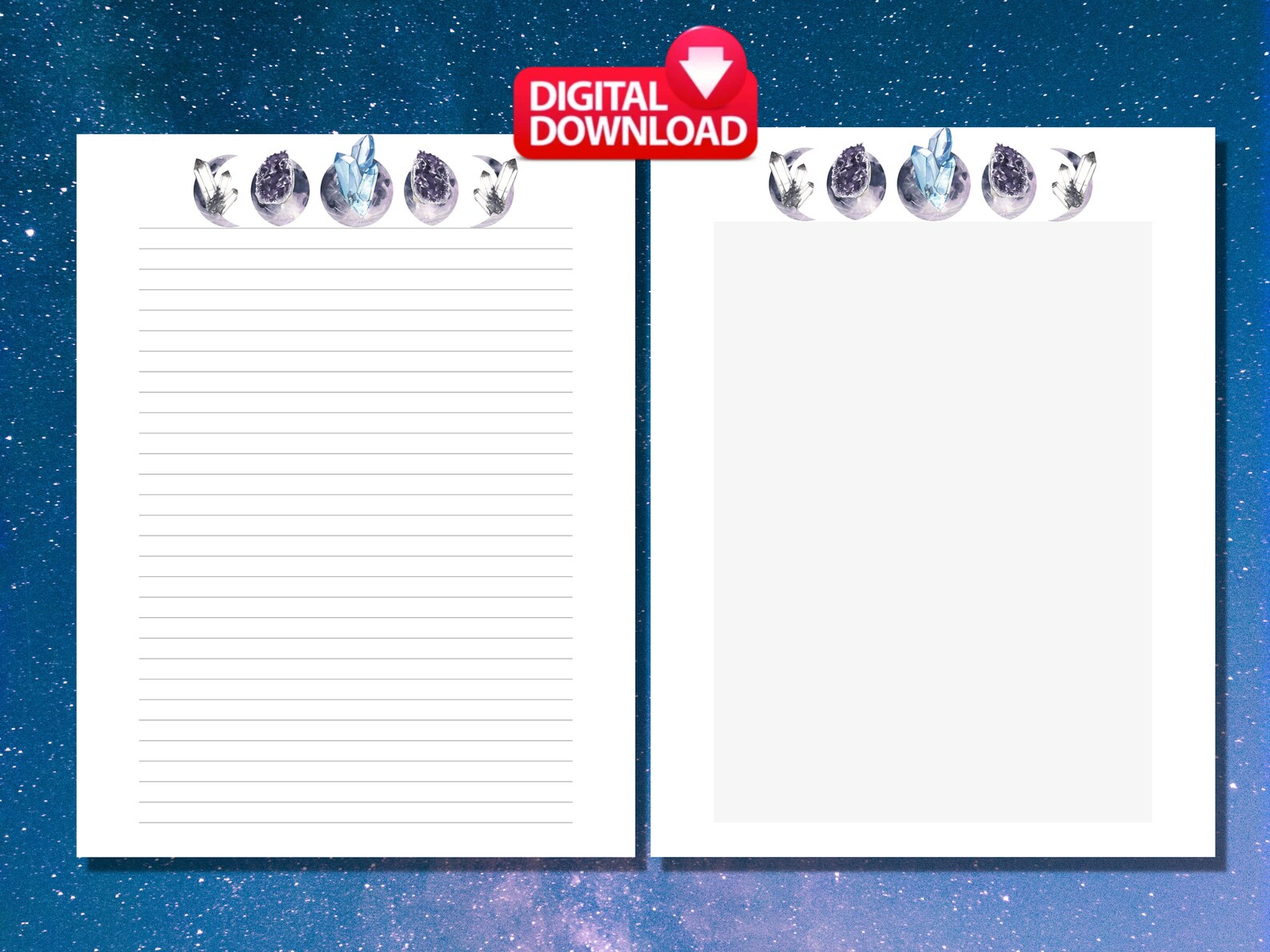 Moon Phases Printable Stationery, Crystal Lovers Print at Home ...