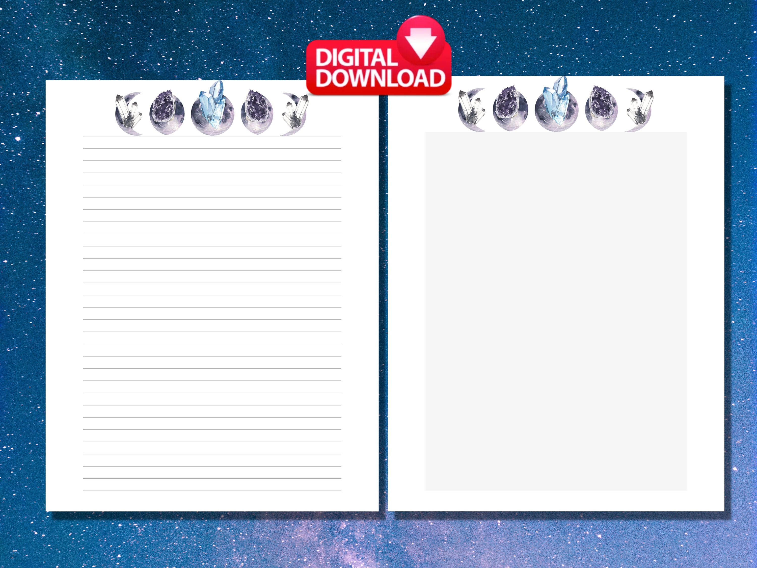 Moon Phases Printable Stationery, Crystal Lovers Print at Home ...