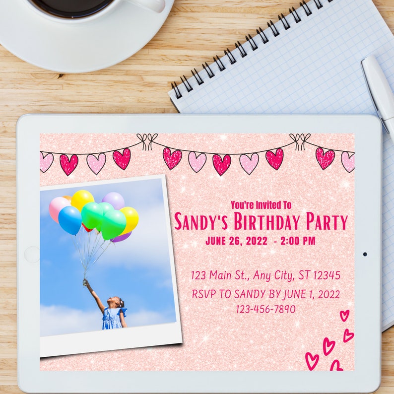 Pink Glitter Girls Party Invitation Template, Instant Download, Kid's ...