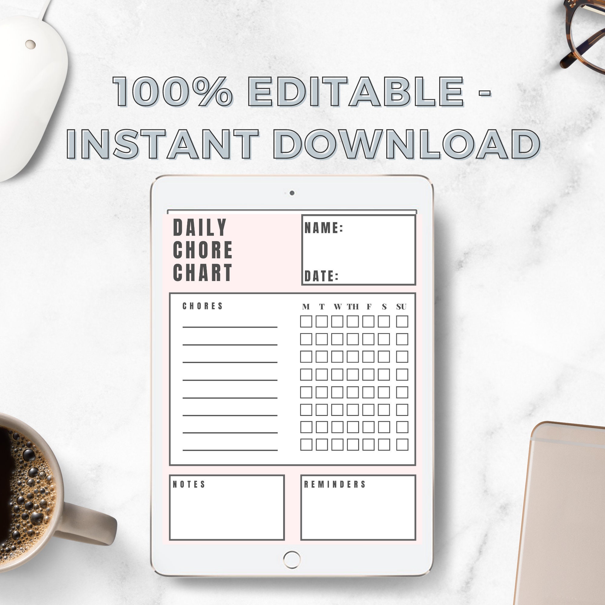 Printable Chore Checklist, Custom Daily Chore Sheet, Simple Minimalist ...