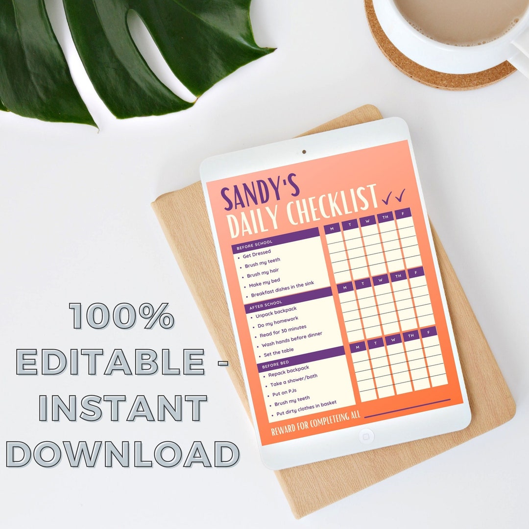 Daily Chore Checklist, Printable Kids Chore Sheet, Instant Download ...