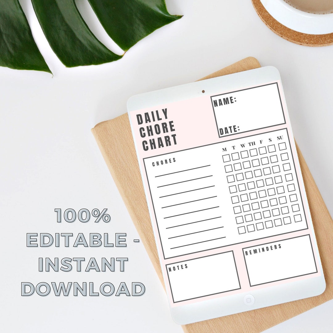 Printable Chore Checklist, Custom Daily Chore Sheet, Simple Minimalist ...