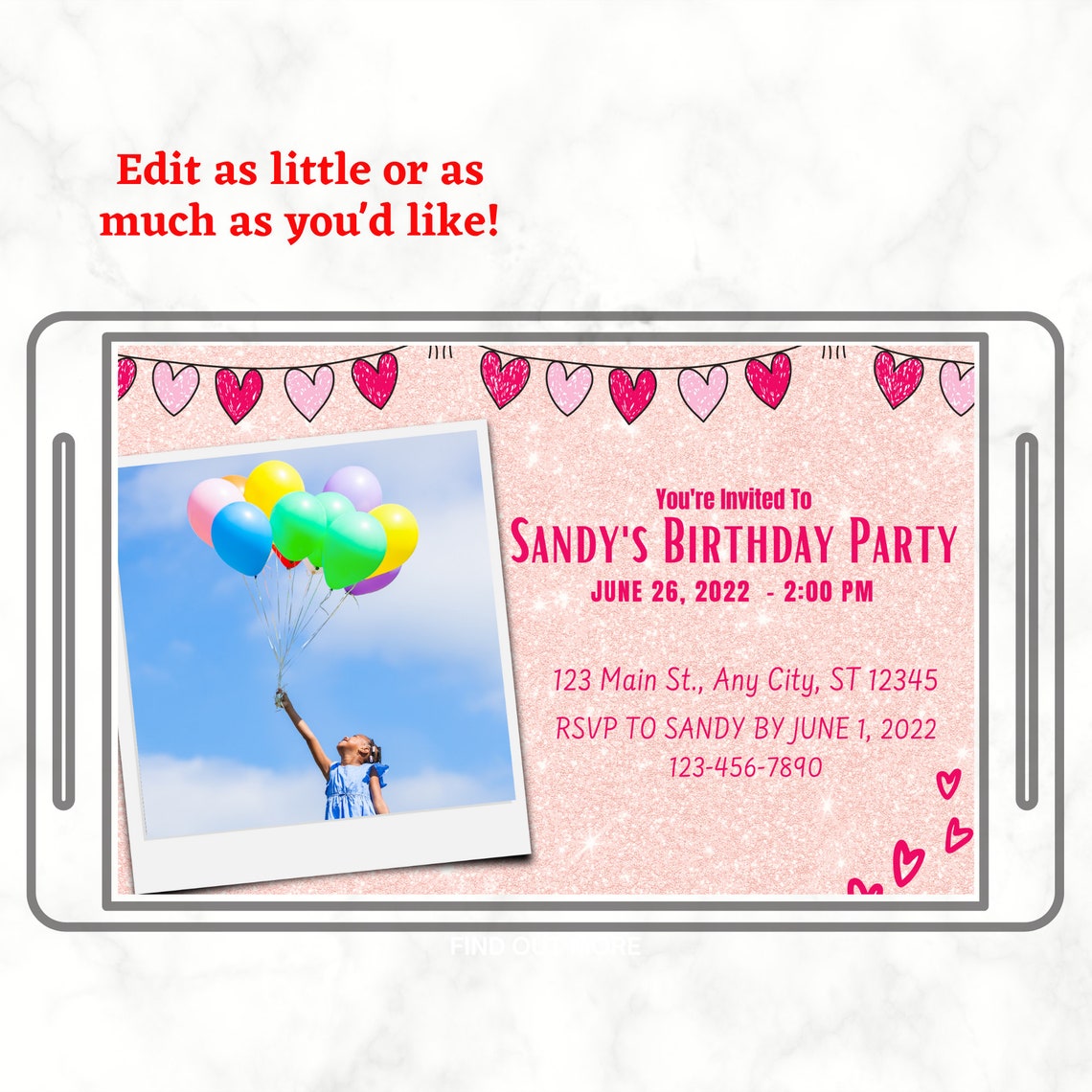 Pink Glitter Girls Party Invitation Template, Instant Download, Kid's ...