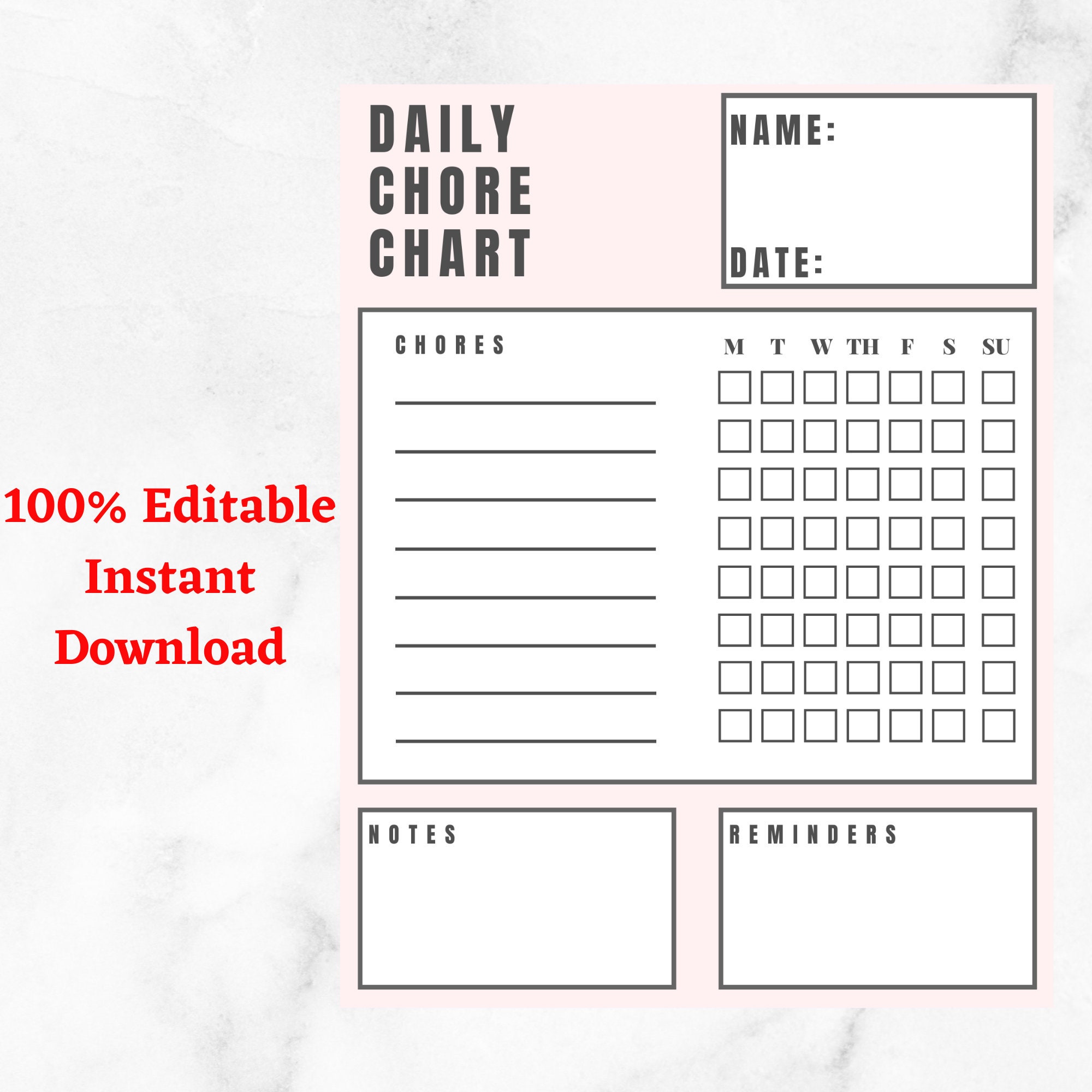 Printable Chore Checklist, Custom Daily Chore Sheet, Simple Minimalist ...