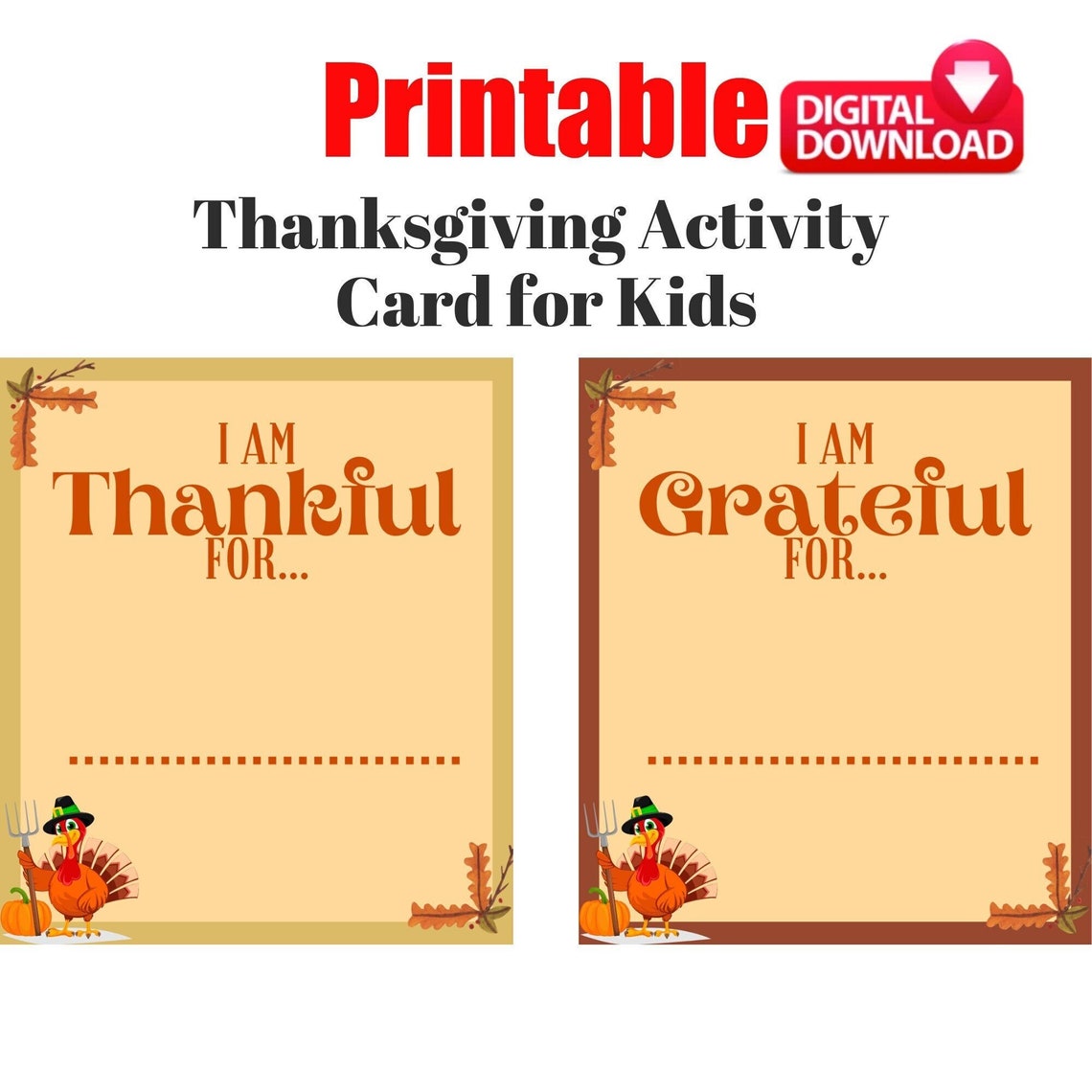 Thanksgiving Activity Cards, Printable Kid's Thankful Cards, Digital ...