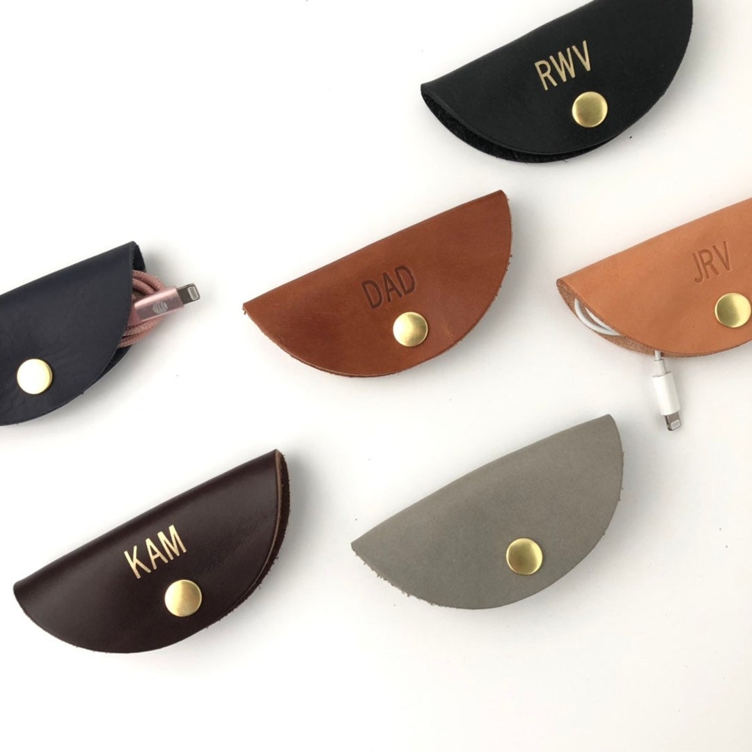 Personalized Leather Cable Organizer Leather Cord Organizer With ...