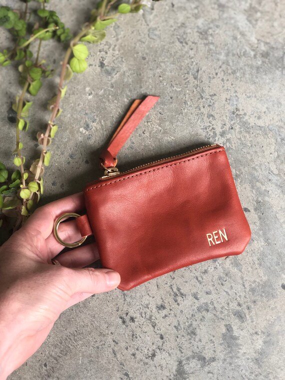 Personalized Red Leather Coin Purse Small Leather Pouch | Etsy