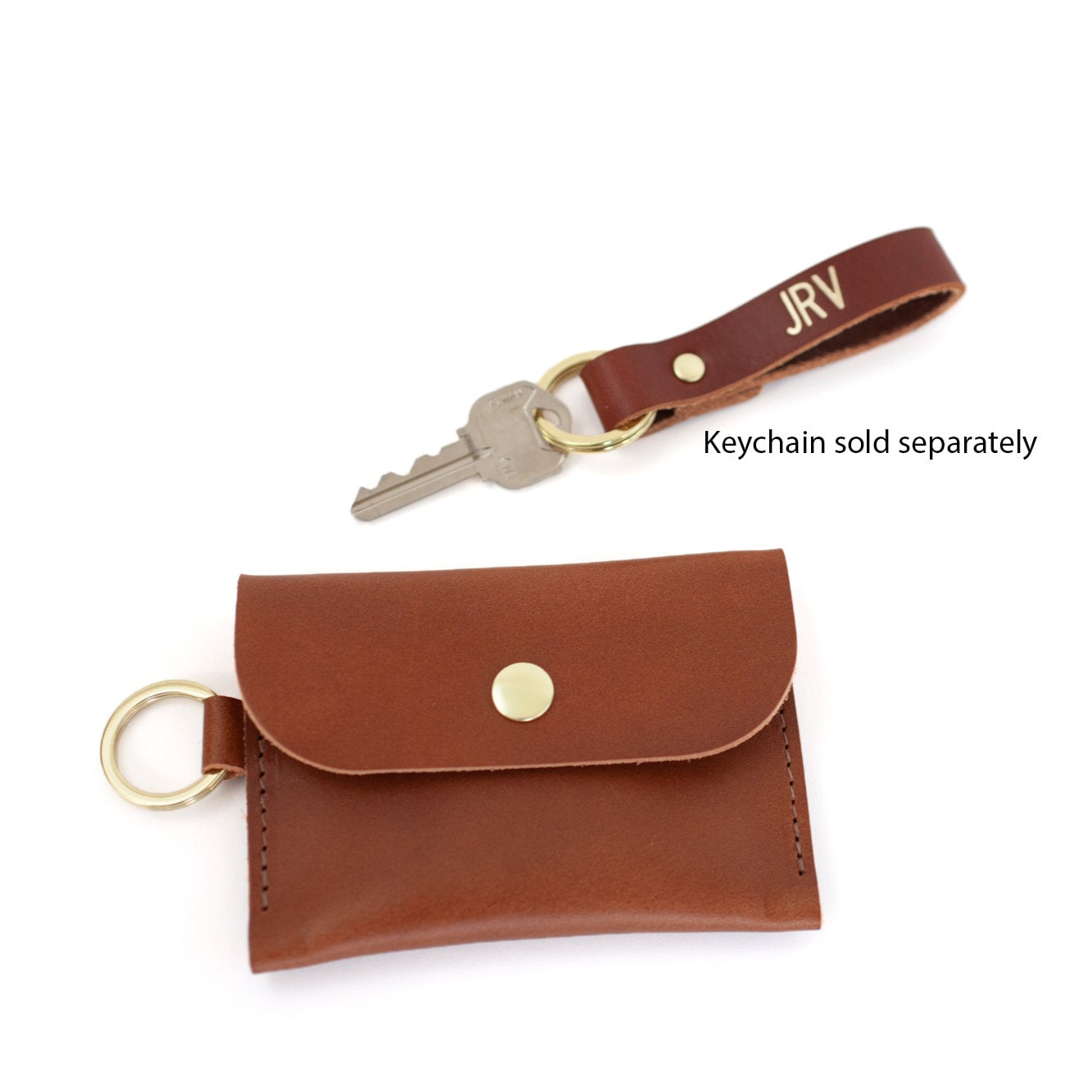 Personalized Brown Leather Keychain Card Wallet Minimalist | Etsy
