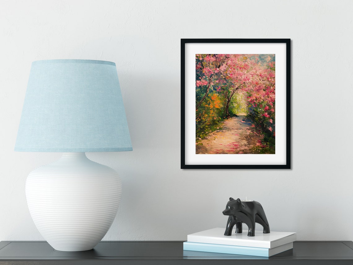 Winding Path Through the Garden With Spring Flowers in Bloom, Unframed ...