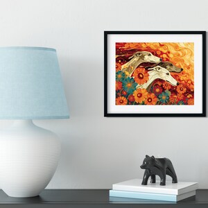 Giclee Print, Unframed Greyhounds Running Through Flowers, Abstract ...