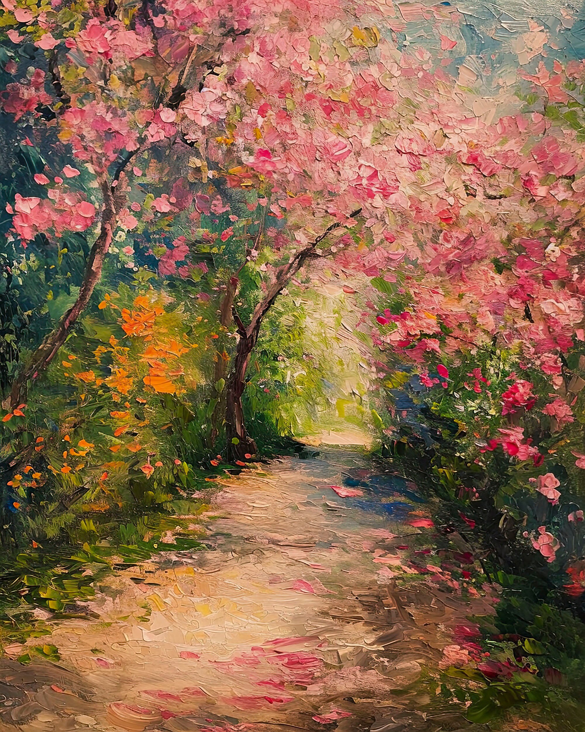 Winding Path Through the Garden With Spring Flowers in Bloom, Unframed ...