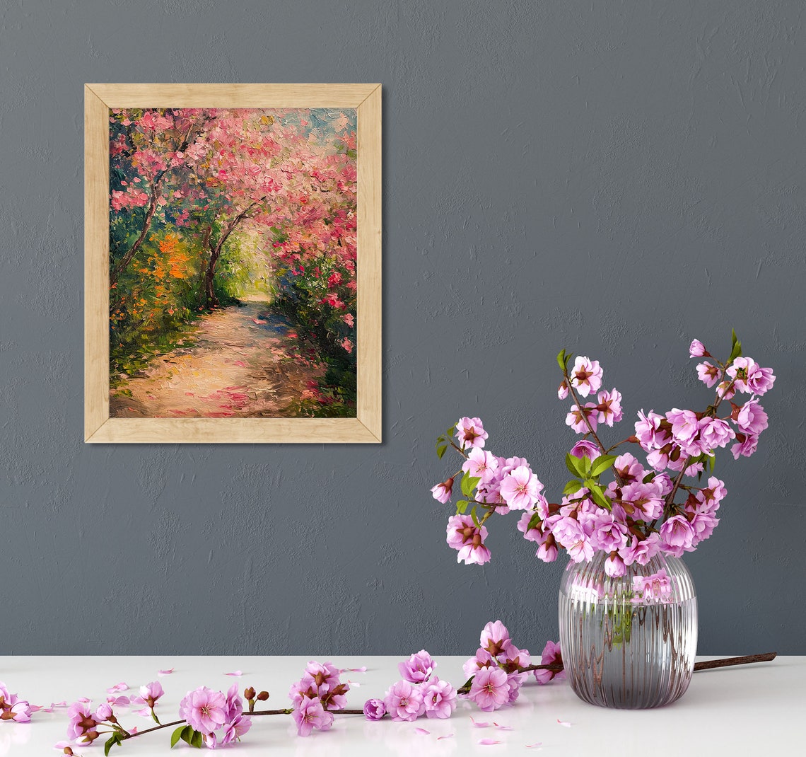 Winding Path Through the Garden With Spring Flowers in Bloom, Unframed ...