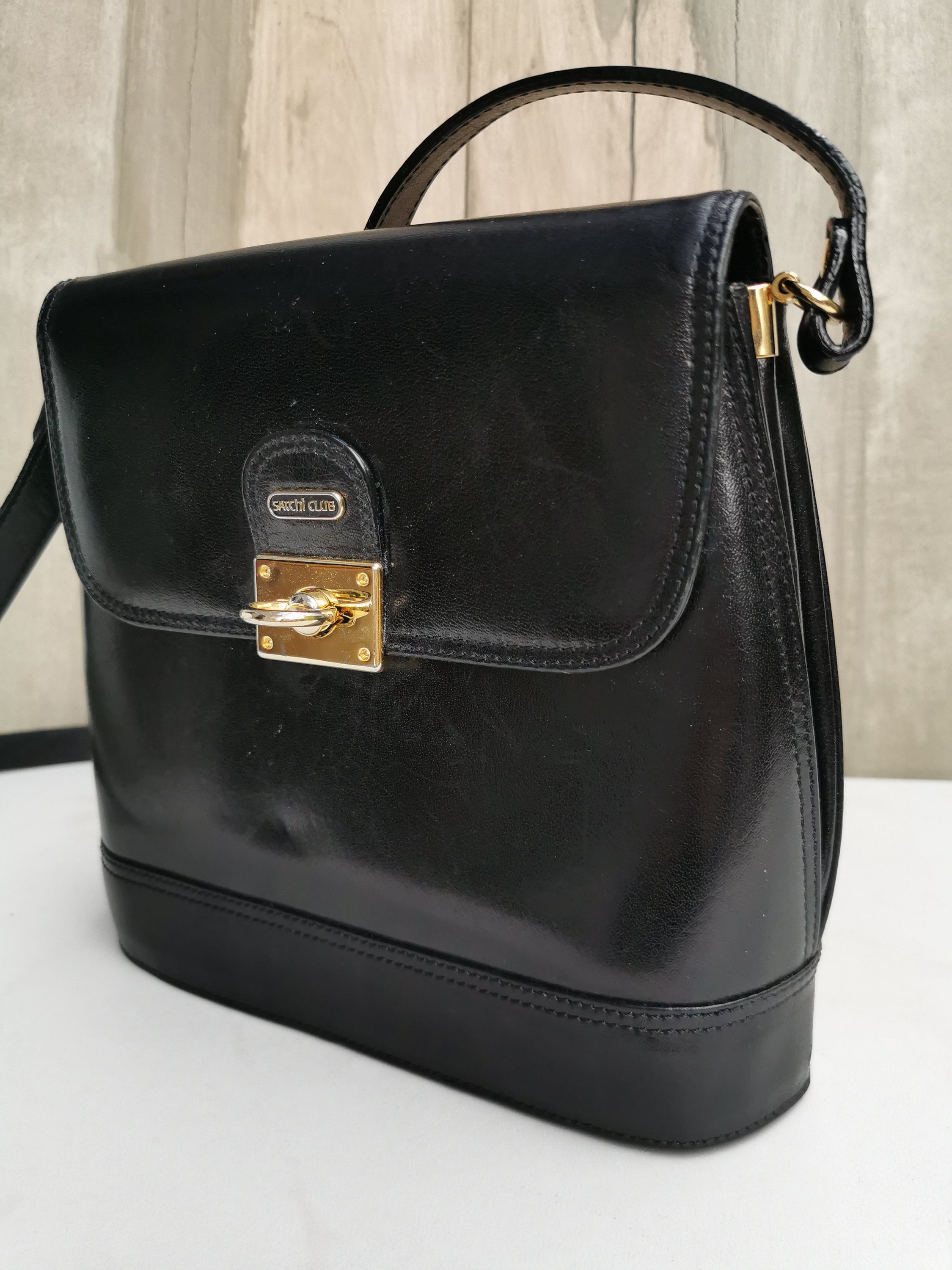 Vintage Satchi Club Black Leather Shoulder Bag/crossbody Bag/classic ...