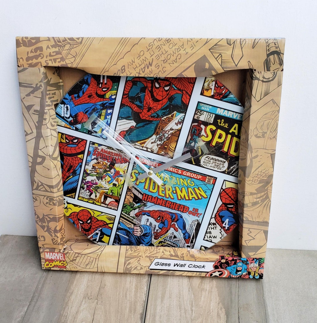 Vintage the Amazing Spiderman Glass Wall Clock/marvel Comic Character ...