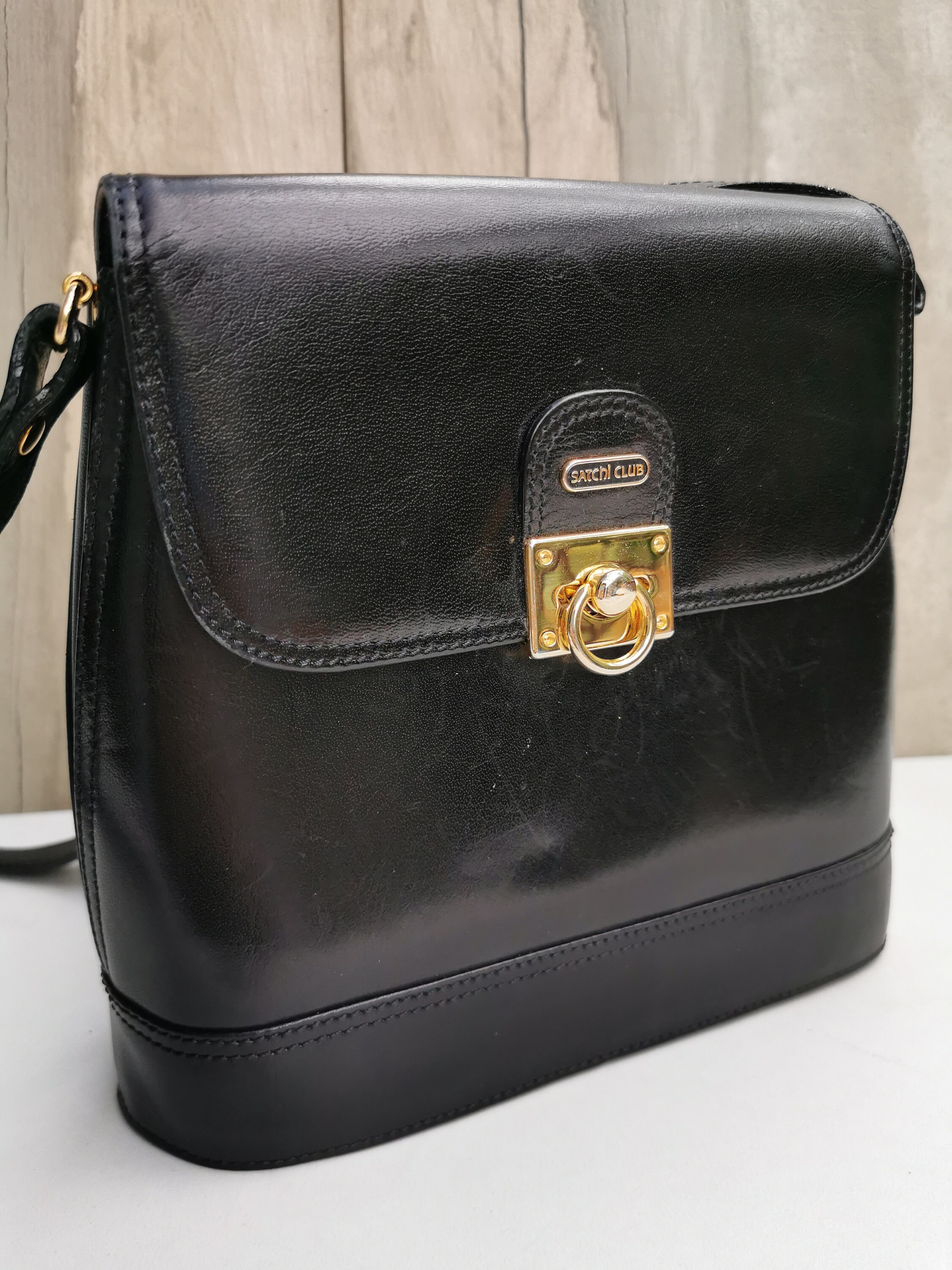 Vintage Satchi Club Black Leather Shoulder Bag/crossbody Bag/classic ...