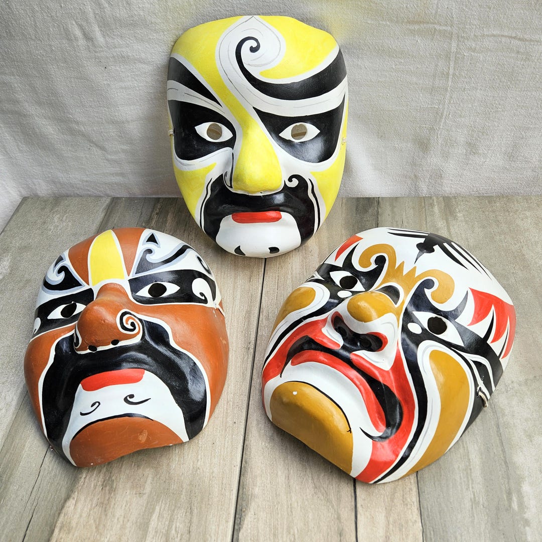 Vintage Set/3 Chinese Papier-mâché Opera Masks/c.1980s/handmade-folk ...