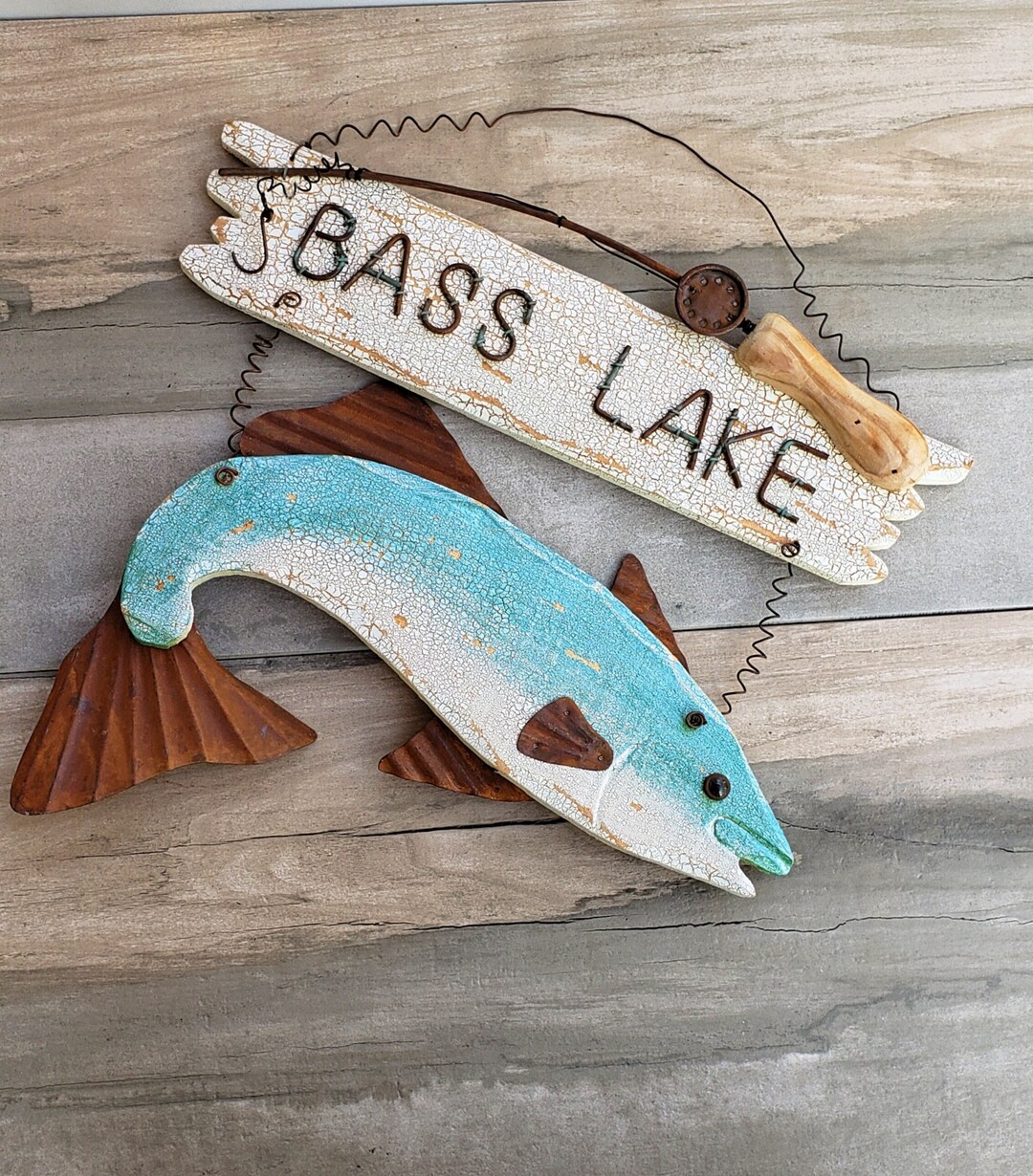 Vintage Large Fish Sign-wooden Plaque/handmade-folk Art/wood & Metal ...