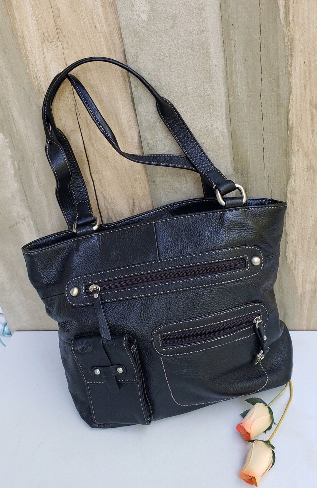 Vintage Giani Bernini Black Leather Handbag/1990s Women's Shoulder Bag ...