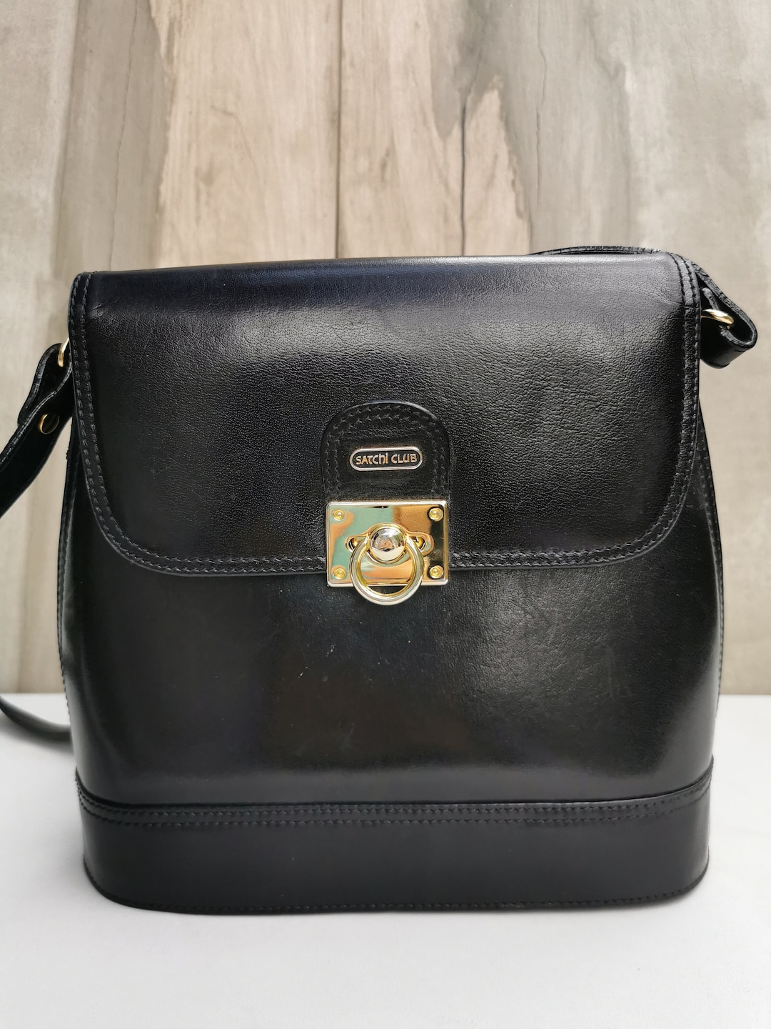 Vintage Satchi Club Black Leather Shoulder Bag/crossbody Bag/classic ...