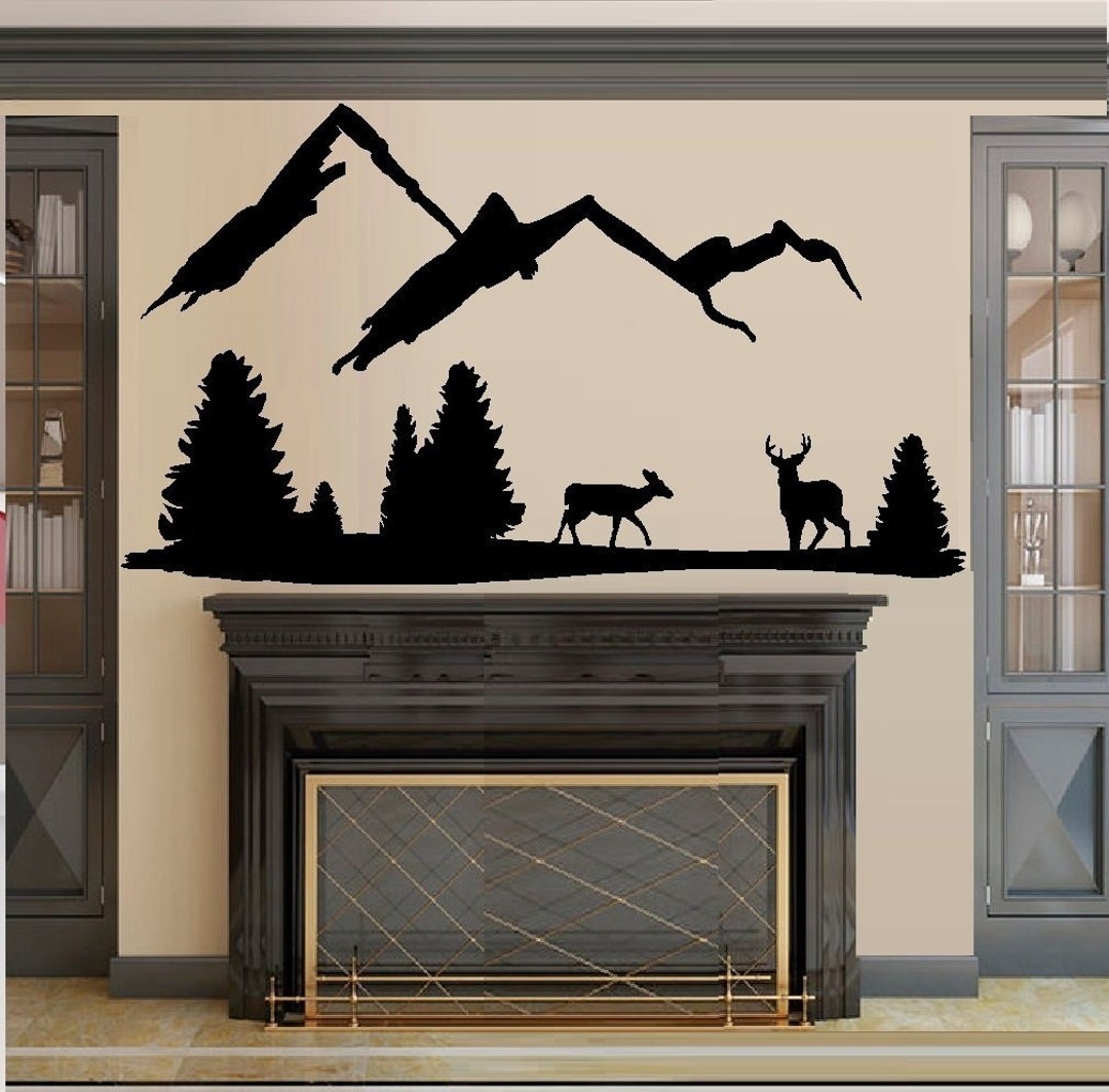 Deer Mountain Scene, - Wall or Window Decal - Etsy