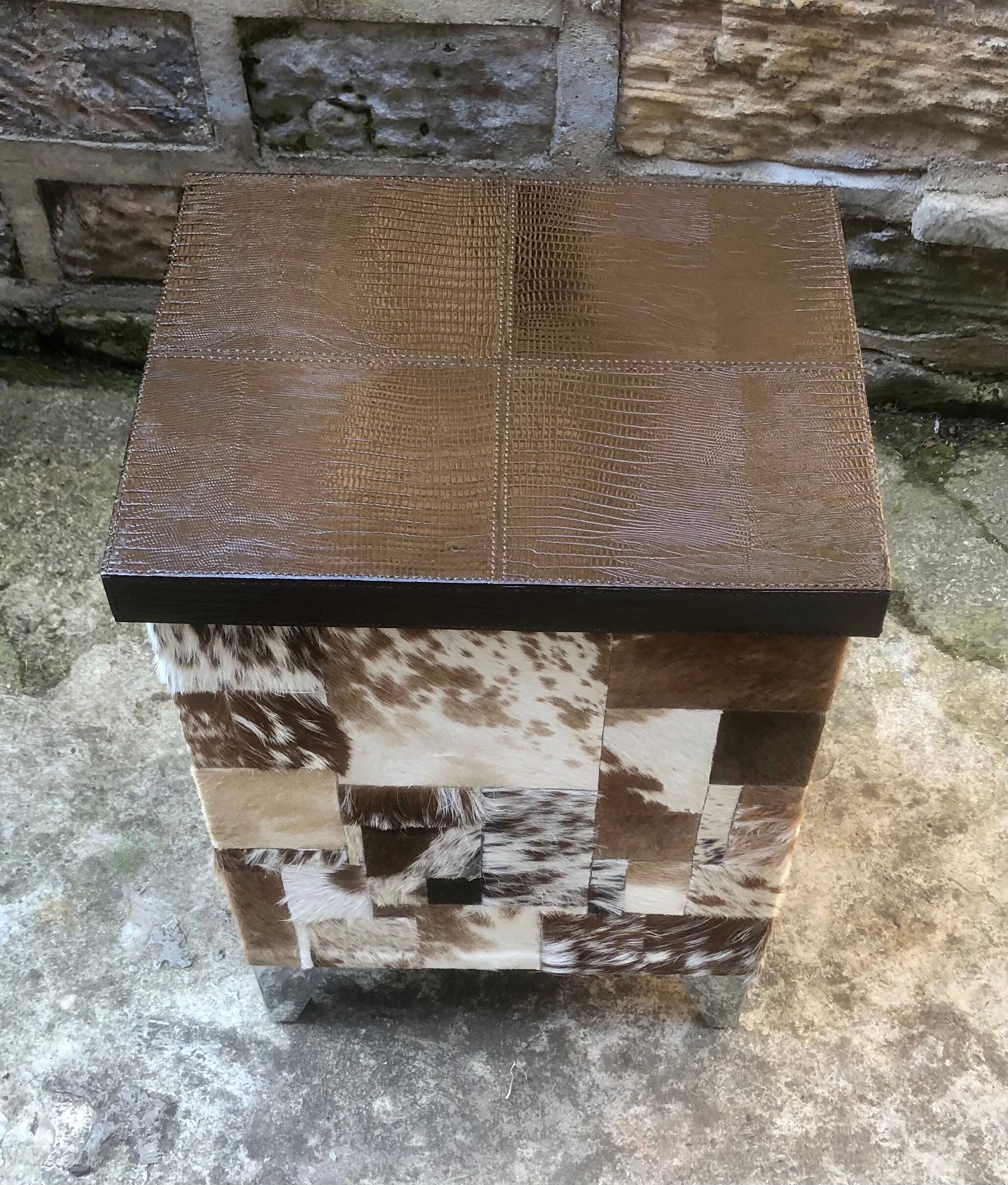 Cowhide and Leather Side Table Bedside Table Coffee Table | Etsy