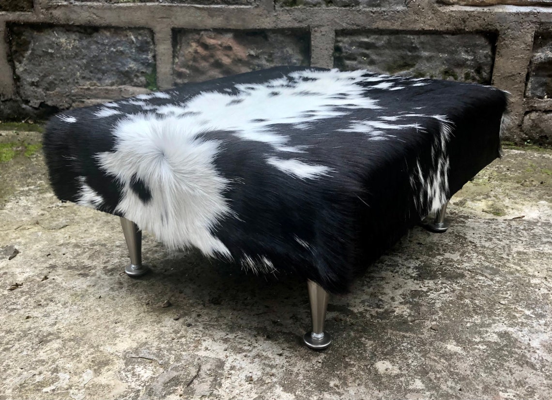 Cowhide Footstool Upholstered Stool Hair on Hide Home and - Etsy