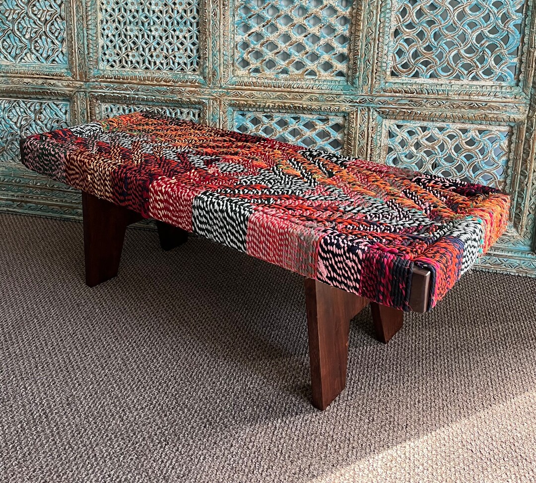 Handmade Woven Bench, Chindi Bench, Sustainable Furniture, Home Decor ...