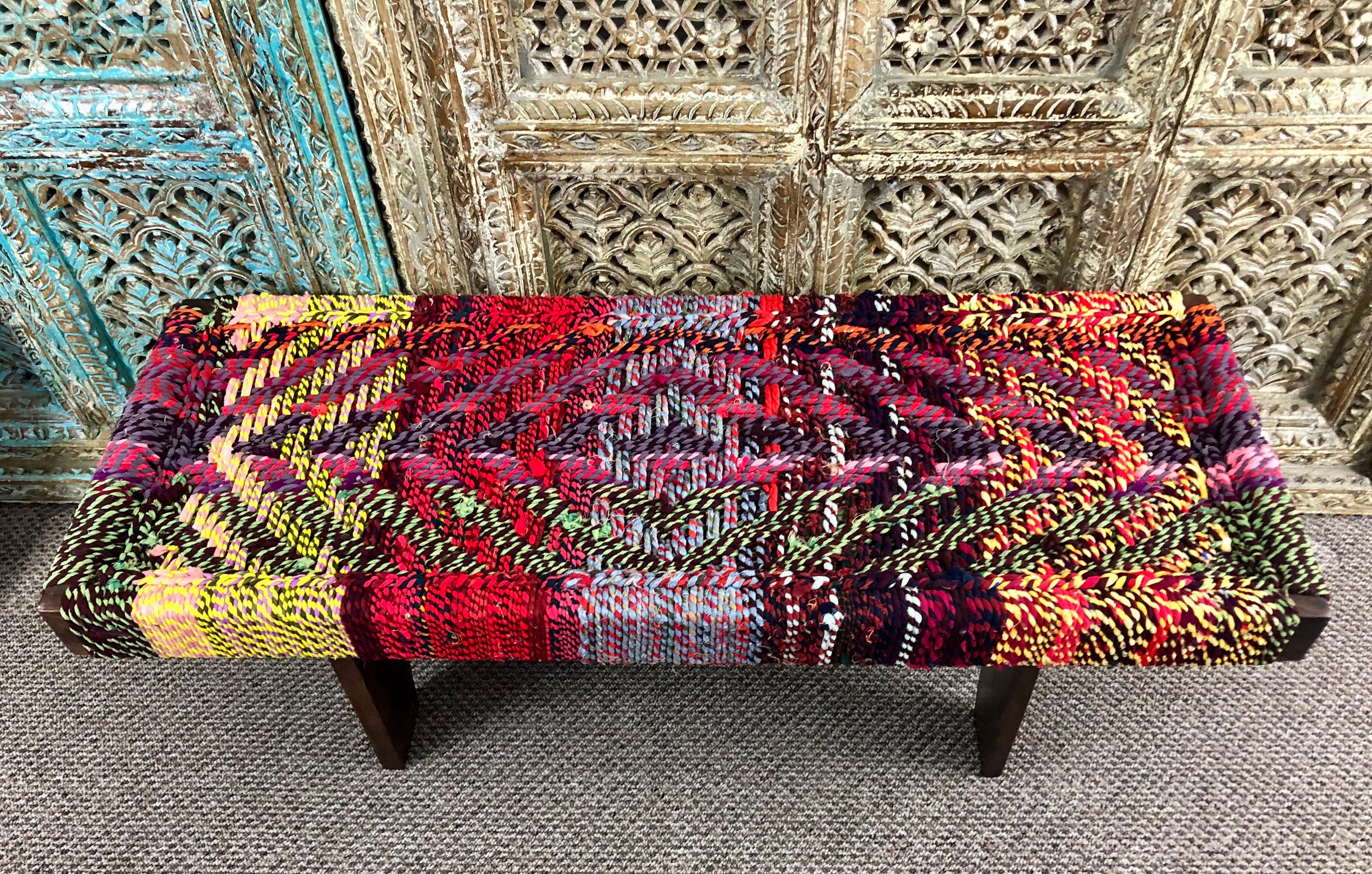 Handmade Woven Bench Chindi Bench Sustainable Furniture | Etsy