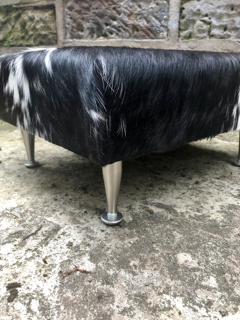 Cowhide Footstool Upholstered Stool Hair on Hide Home and - Etsy