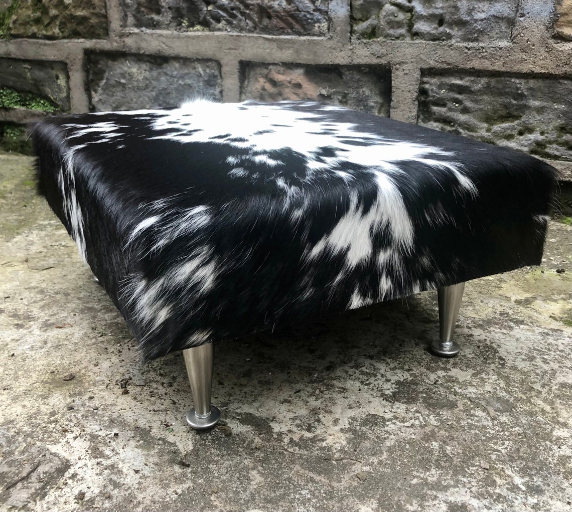 Cowhide Footstool Upholstered Stool Hair on Hide Home and - Etsy