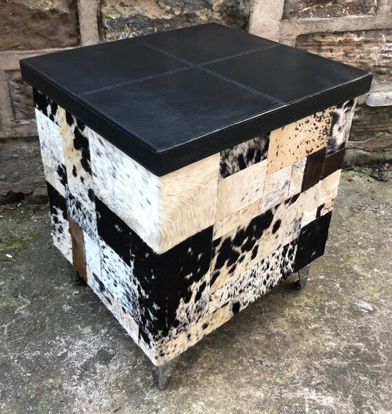 Cowhide and leather side table bedside table coffee table | Etsy