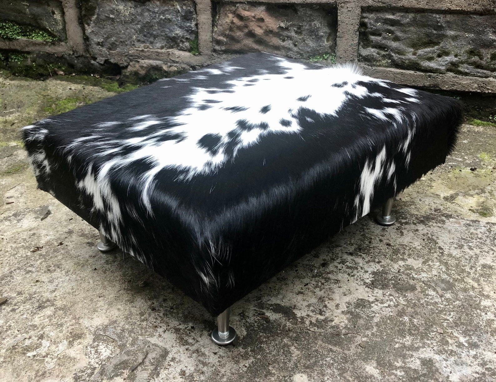 Cowhide Footstool Upholstered Stool Hair on Hide Home and - Etsy