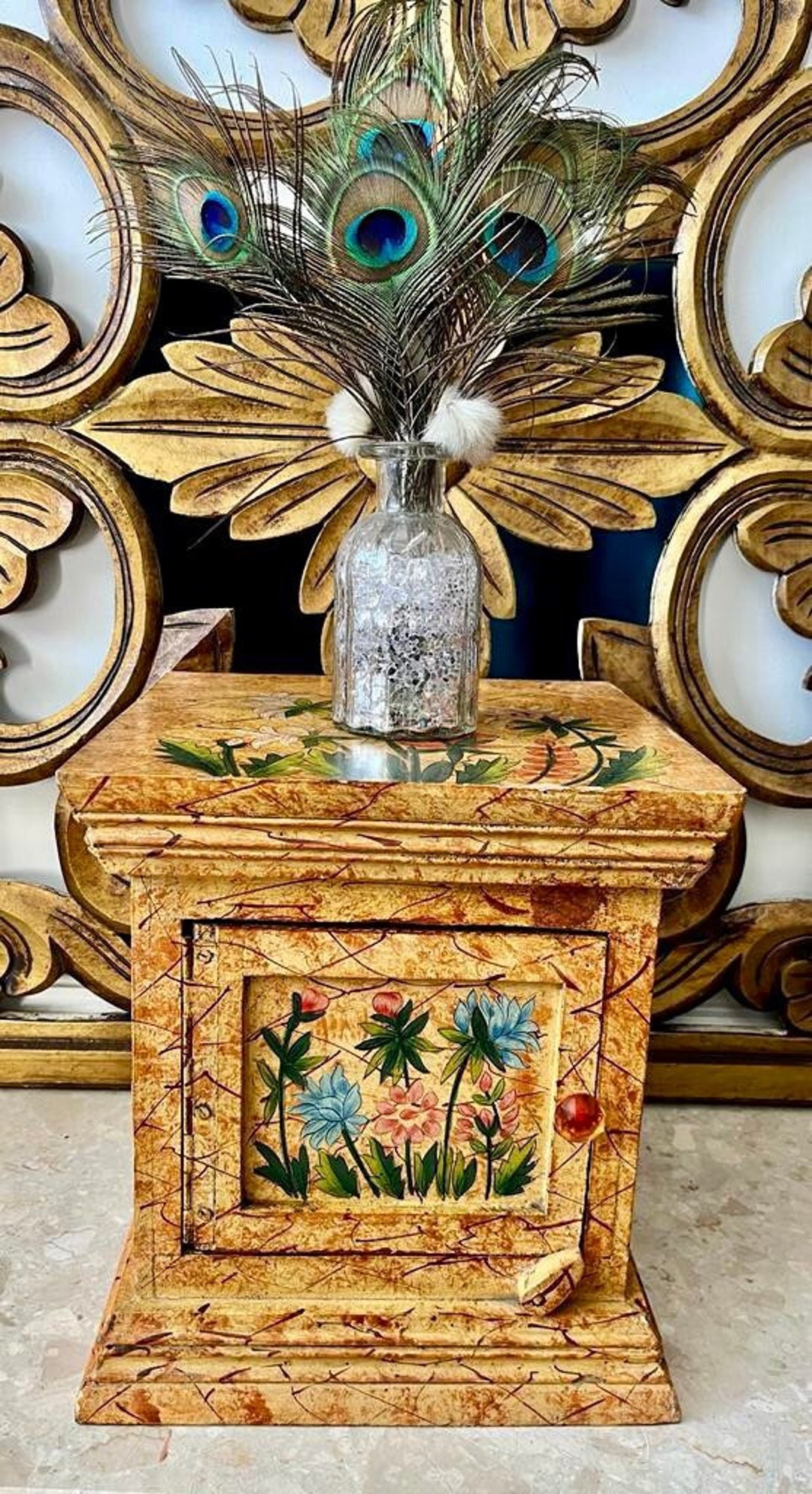 Indian Hand Painted Small Cupboard/ Plant Stand - Etsy