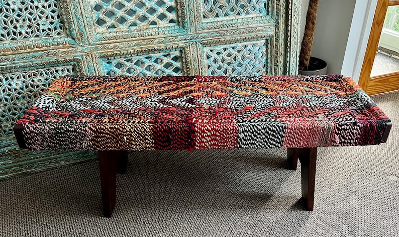 Handmade Woven Bench, Chindi Bench, Sustainable Furniture, Home Decor ...