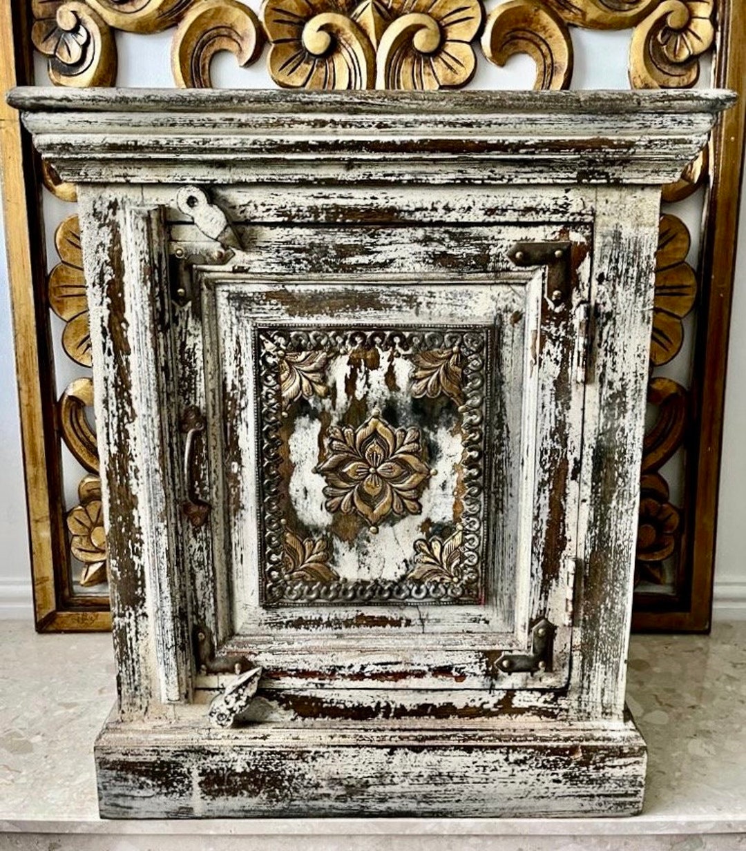Distressed Mango Wood Bedside Cabinet, Furniture, Home and Living. - Etsy